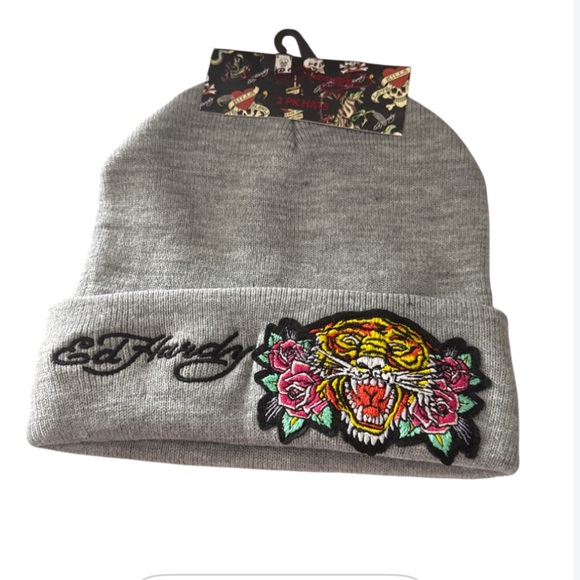 Ed Hardy | Accessories | New Ed Hardy Gray Beanie With Tiger And Floral ...